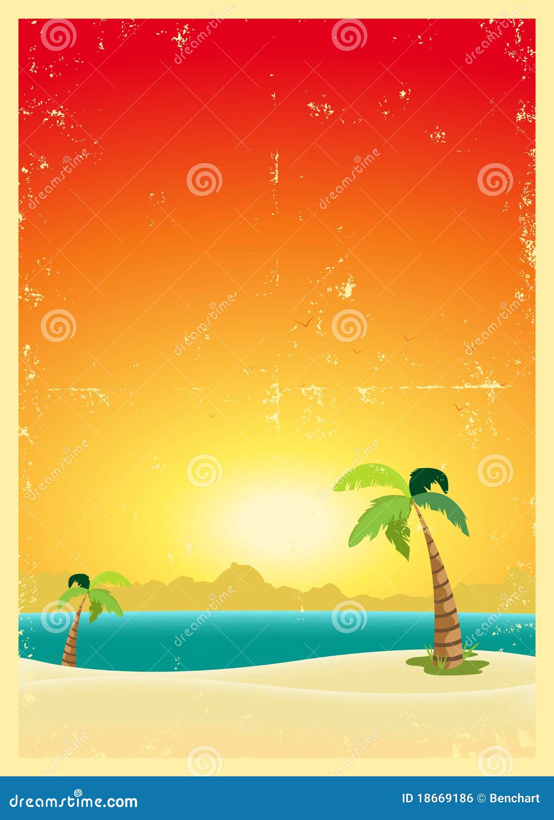 Tropical Beach Grunge Postcard Stock Illustration - Illustration of ...