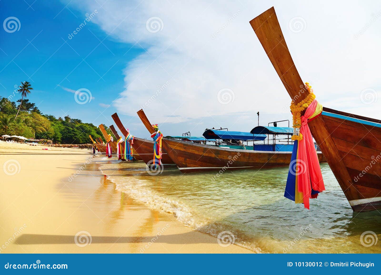 Tropical Beach, Long Tail Boats, Thailand Stock Photo - Image of ...
