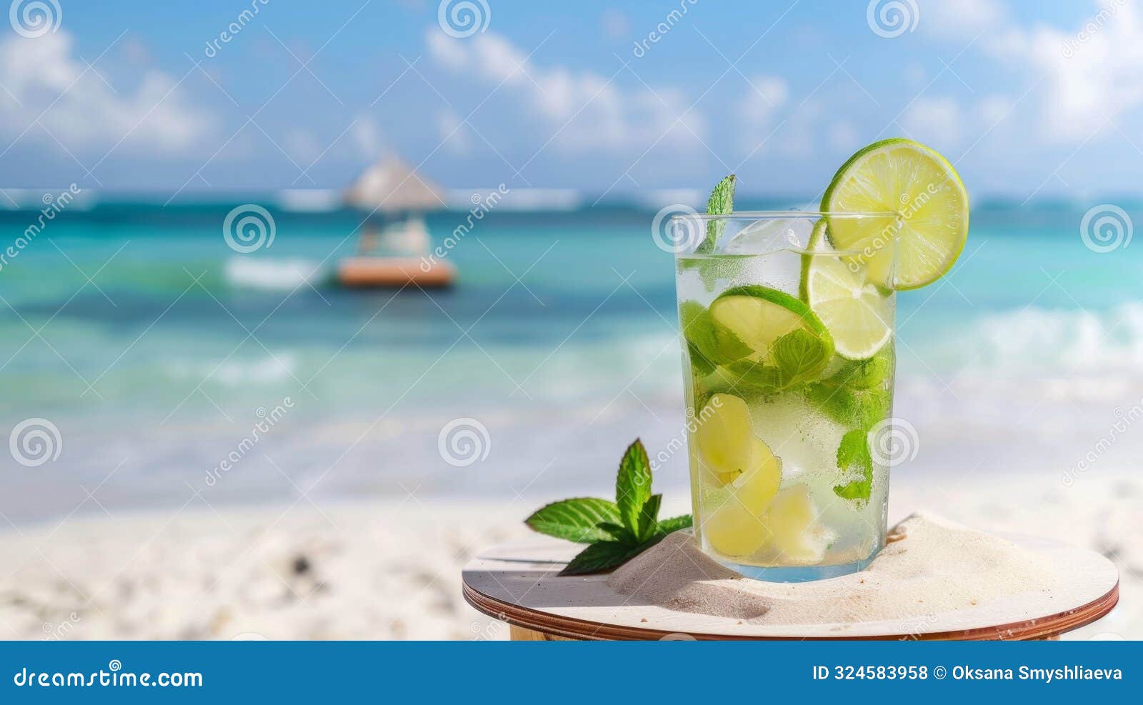 Tropical Beach Mojito Cocktail Refreshment Stock Photo - Image of glass ...