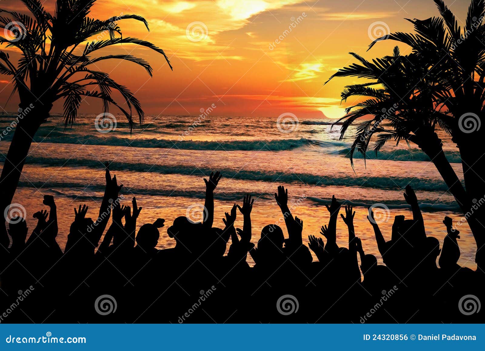 Beach Party. Happy Girls In Water Over Sunset Stock Image ...