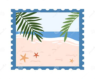 Tropical Beach Postage Stamp Stock Vector - Illustration of summer ...