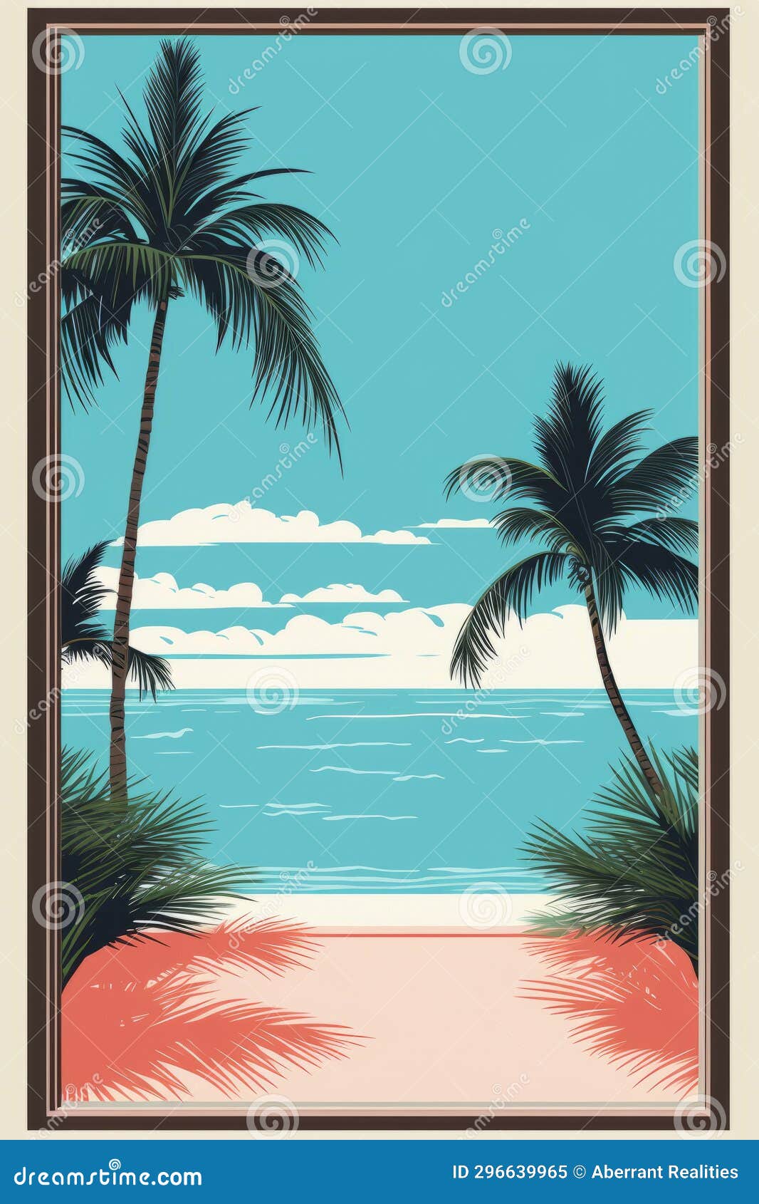 Tropical Beach Poster with Palm Trees and Blue Sky Stock Illustration ...
