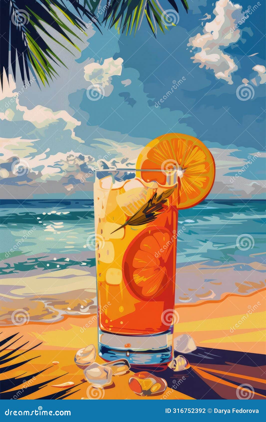 Tropical Beach Refreshment: Ice-Cold Citrus Cocktail Against Ocean ...