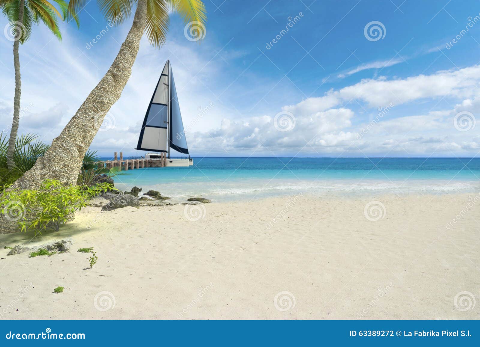 Tropical Beach and Sailboat Stock Photo - Image of lagoon, beach: 63389272