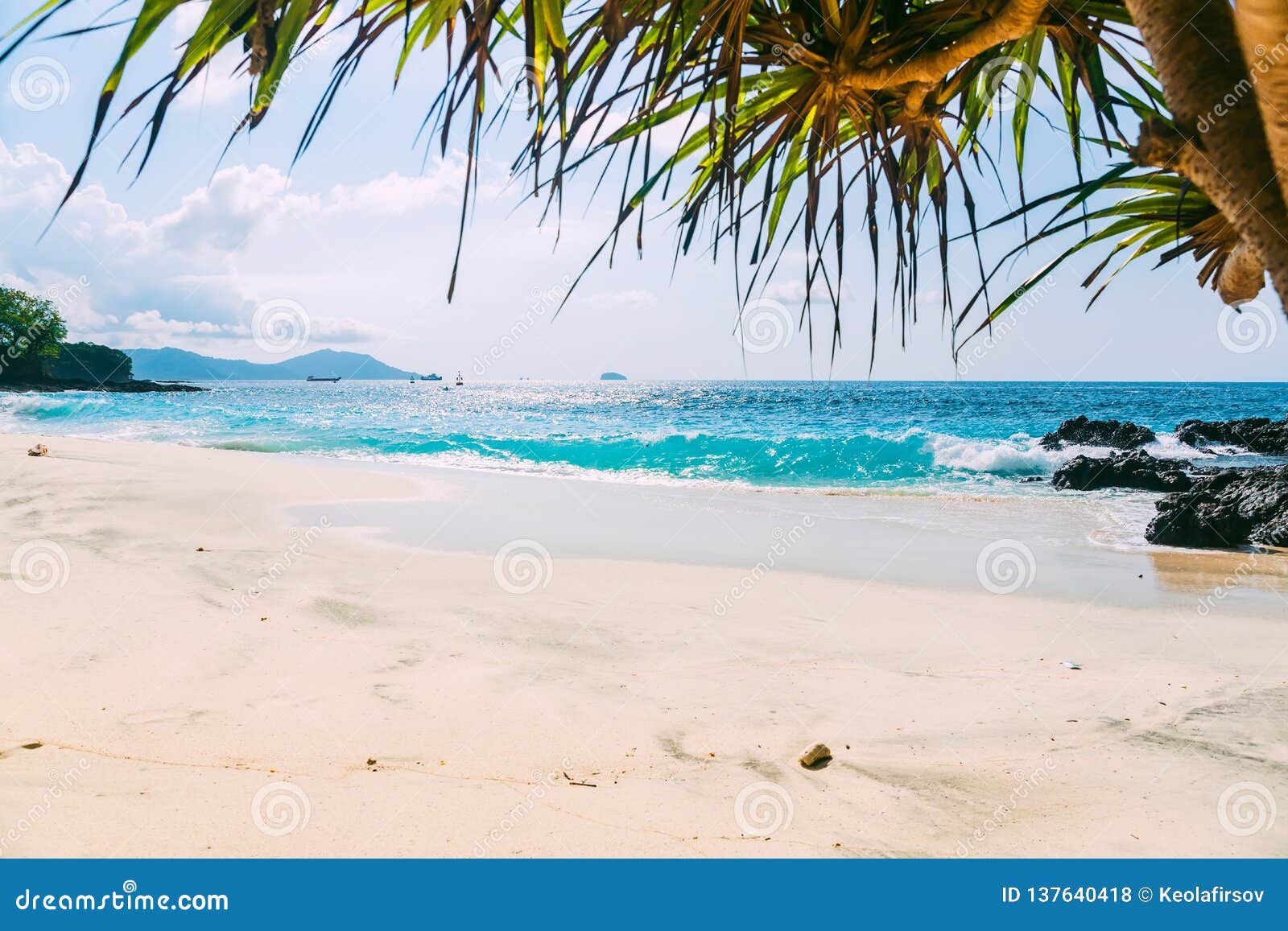 Tropical Beach with Sand and Blue Ocean Wave in Island Stock Photo ...