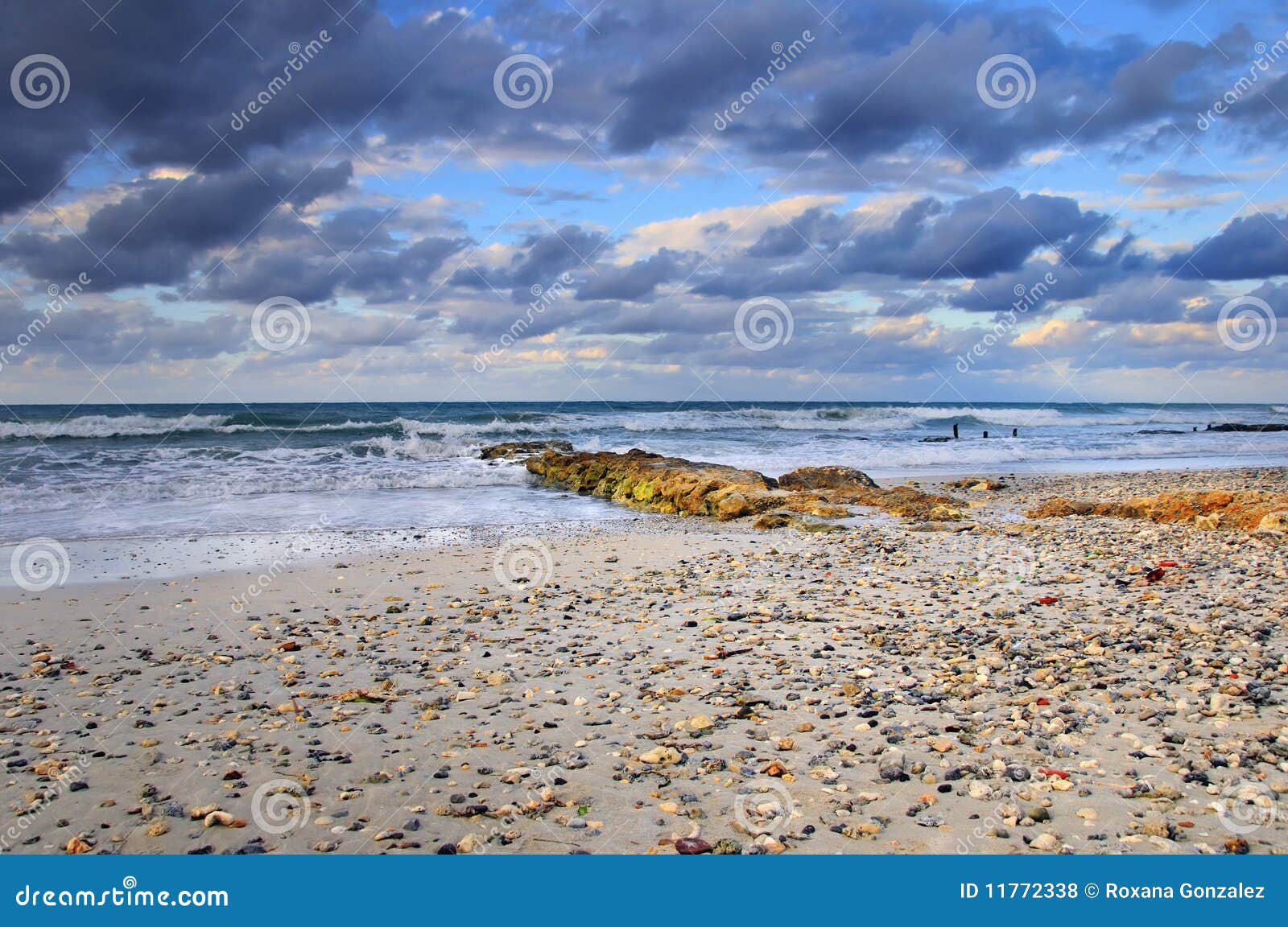 Tropical Beach Scene with Colorful Clouds Stock Photo - Image of ...