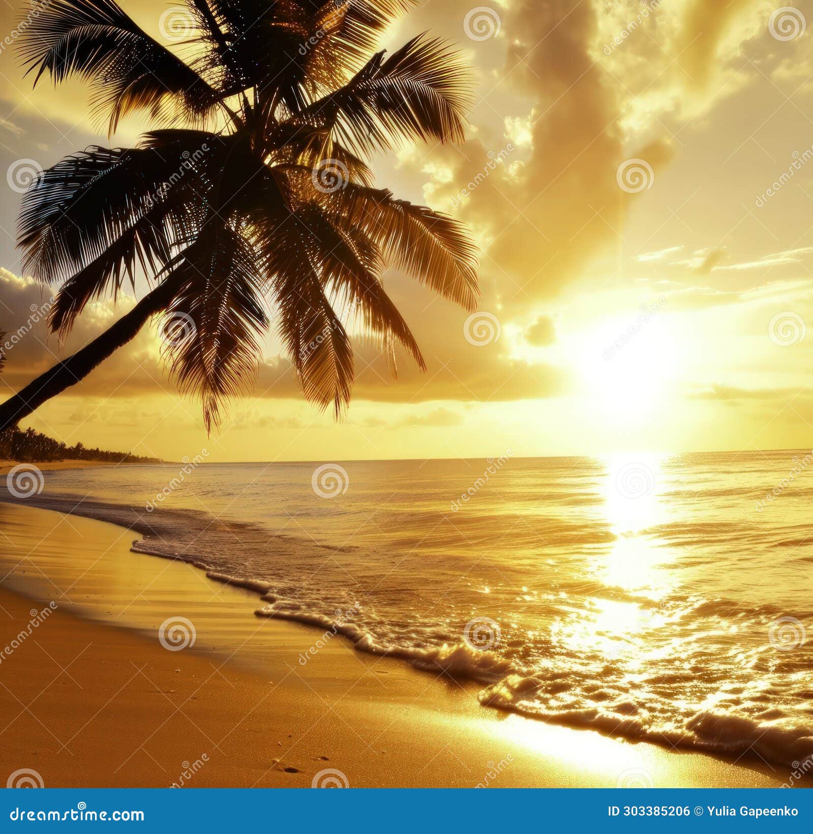 Tropical Beach Scene at Sunset with Palm Tree Tropical Beach Stock ...