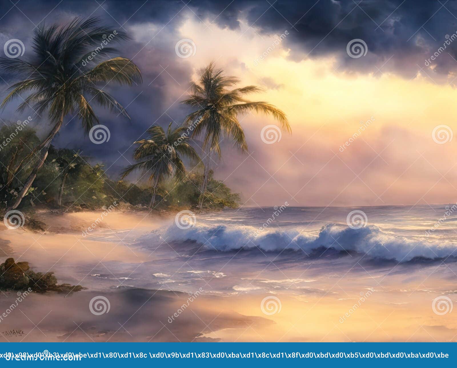 Tropical Beach in a Storm Watercolor. Ai Generative Stock Illustration ...