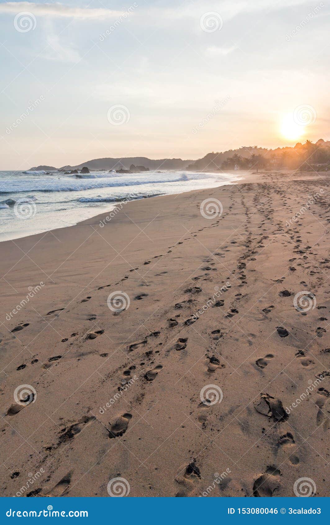 Tropical Beach at Sunset at the Pacific Ocean Stock Photo - Image of ...