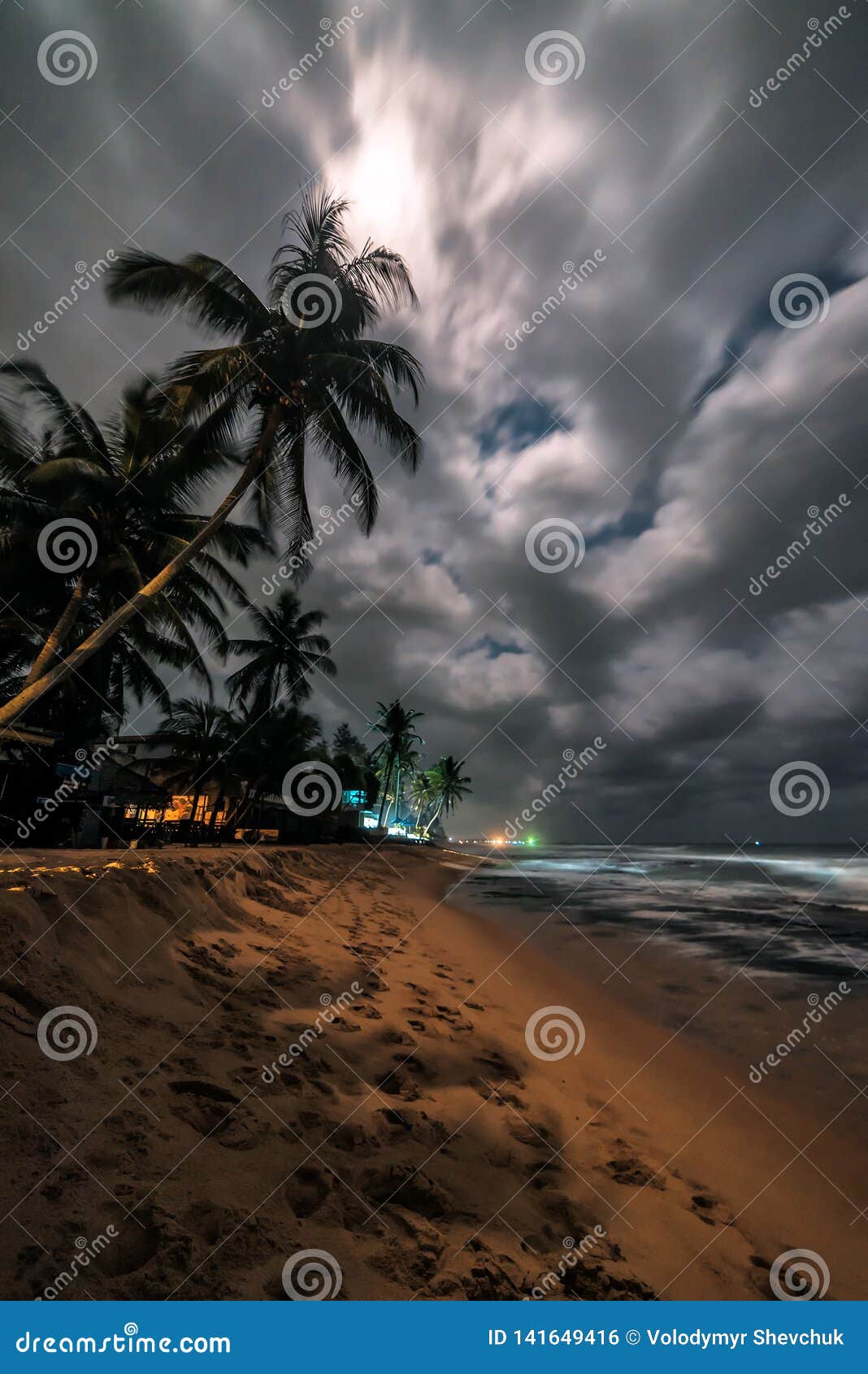 Tropical Beach Under Moonlight Stock Photo - Image of dark, green ...