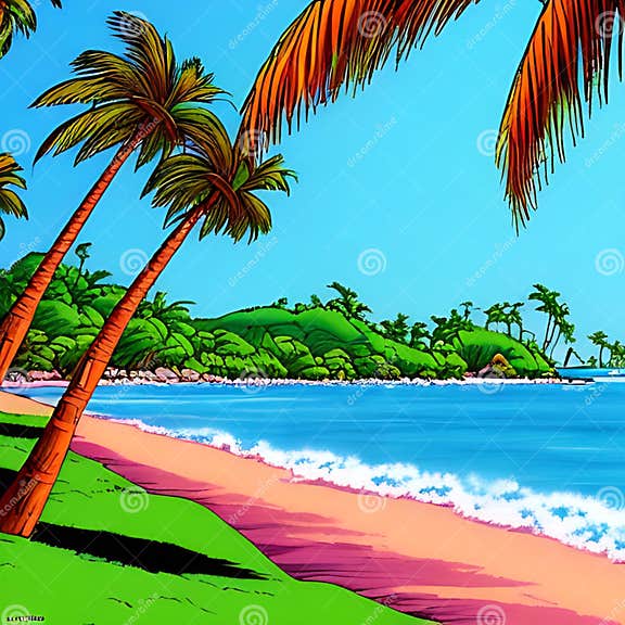 Tropical Beach Under Palm Trees Landscape With Palm Trees Desktop Background With Palm Trees