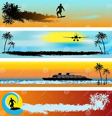 Tropical Beach Web Banner Templates Stock Vector - Illustration of ...