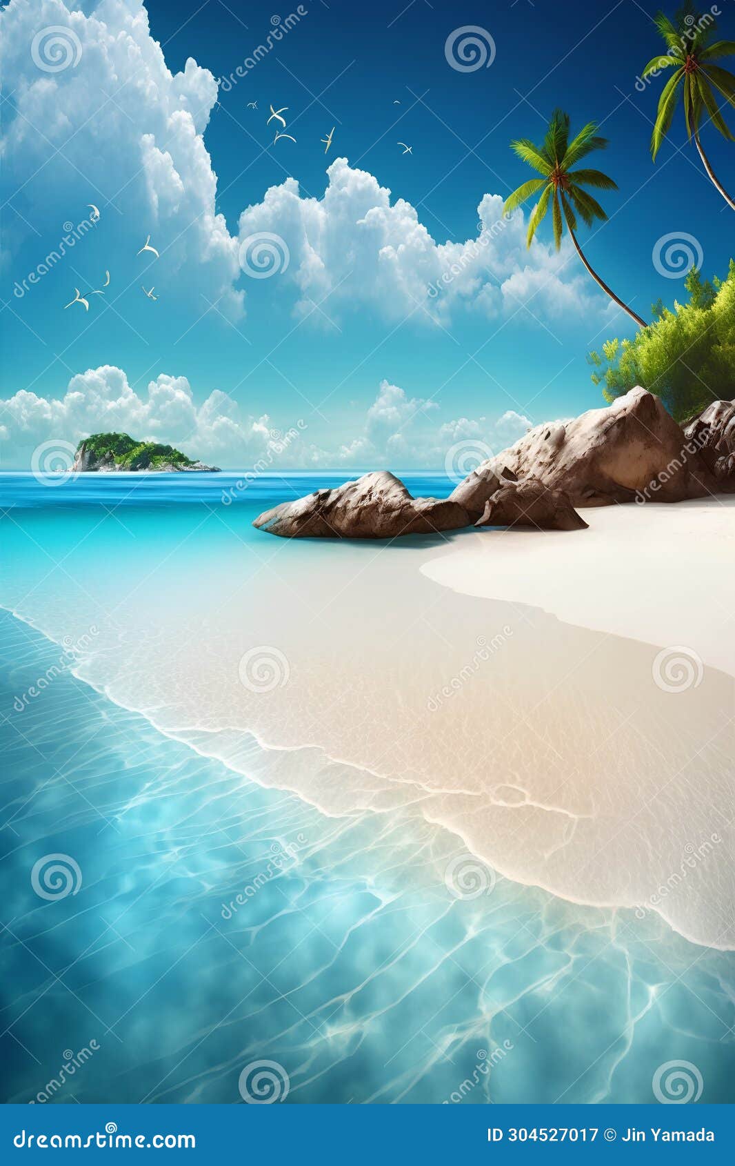 Tropical Beach with White Sand and Turquoise Water. 3d Render Stock ...