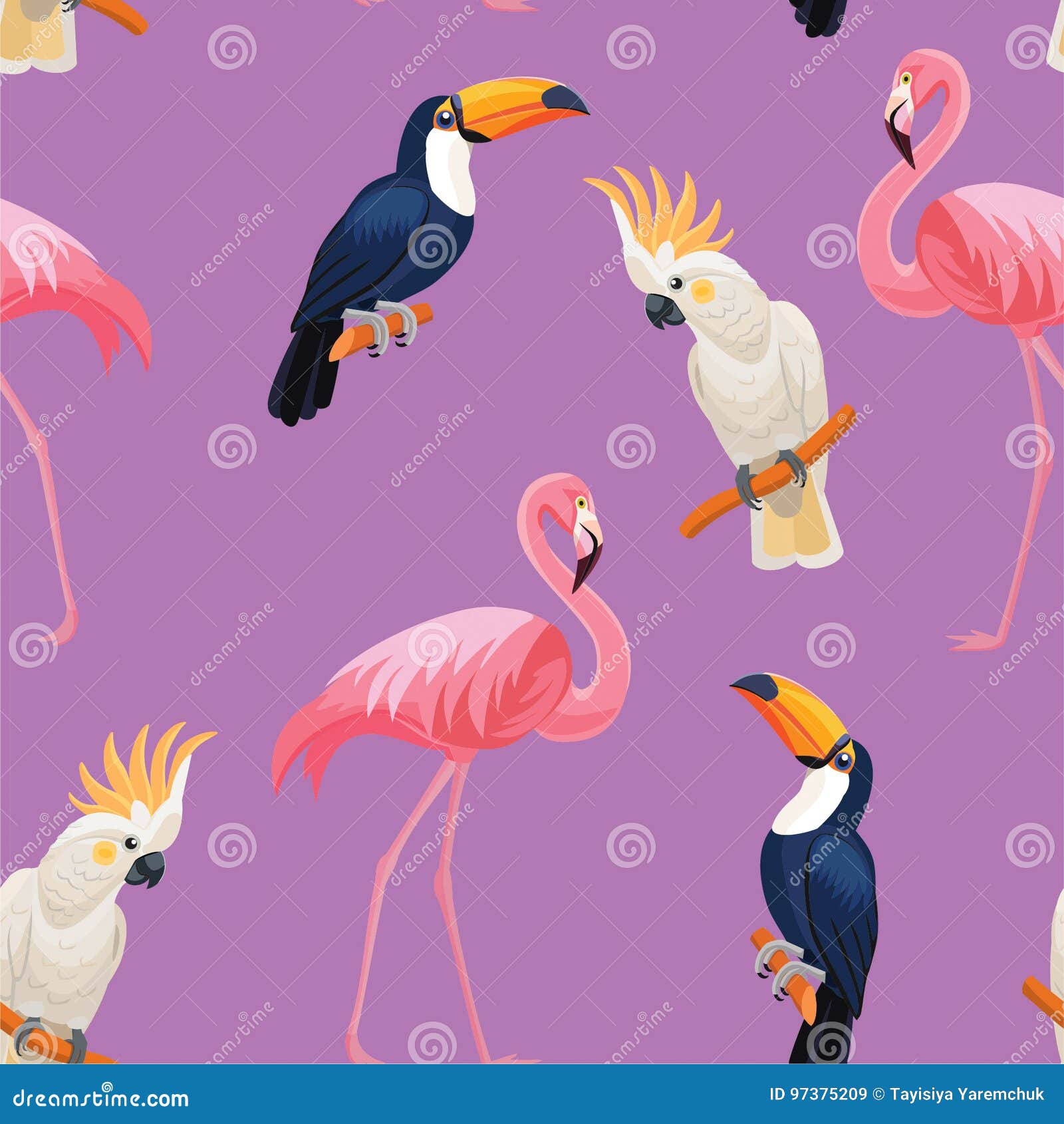 Tropical Birds Pattern. Vector Seamless Texture. Stock Illustration ...