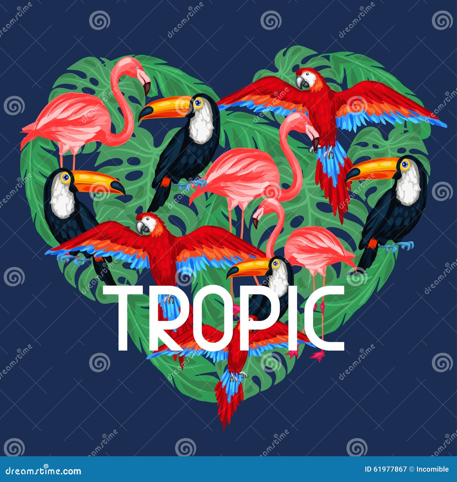 Tropical Birds Print Design with Palm Leaves Stock Vector ...