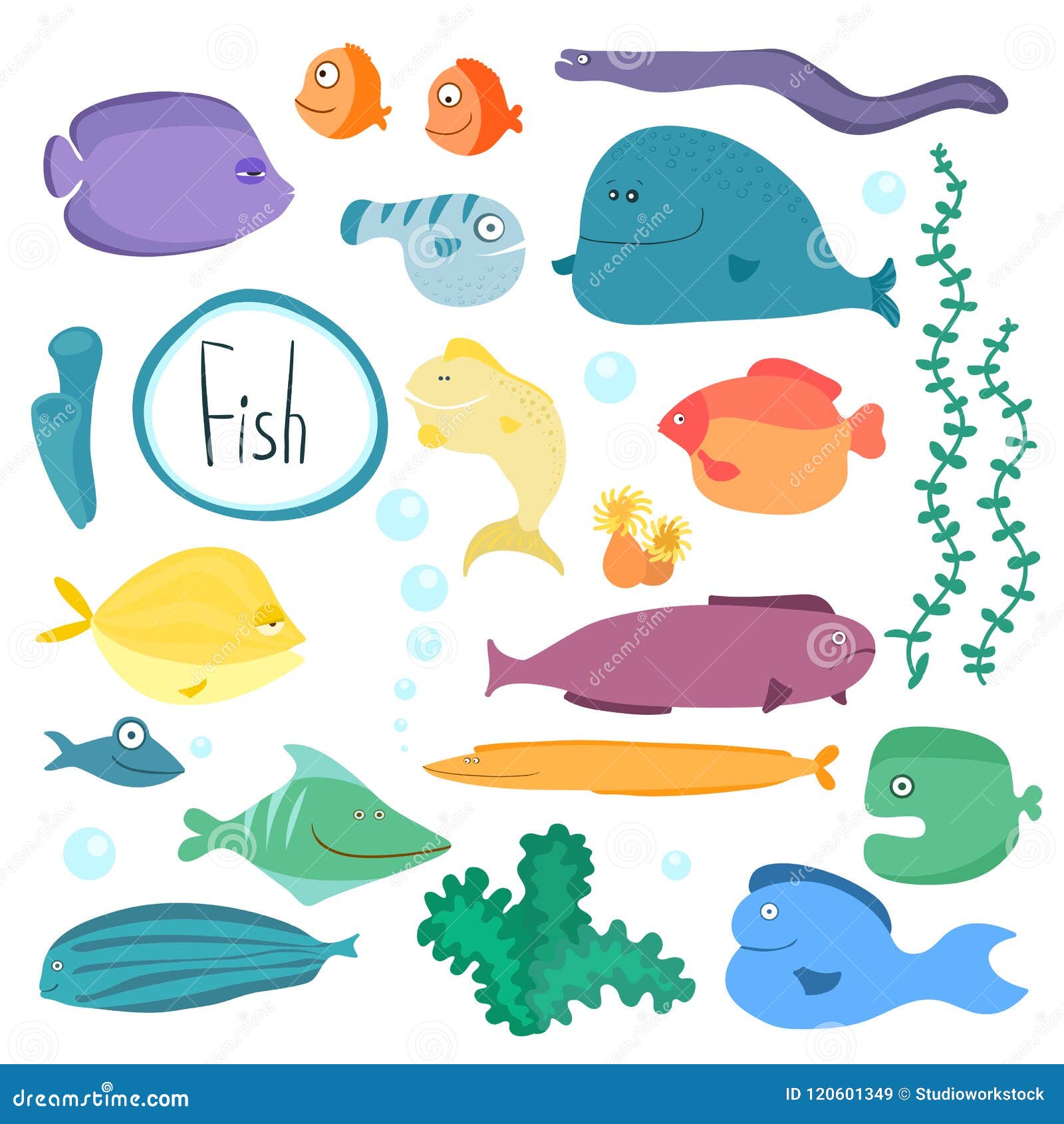 Tropical Bitmap Fish Collection Isolated Stock Illustration ...