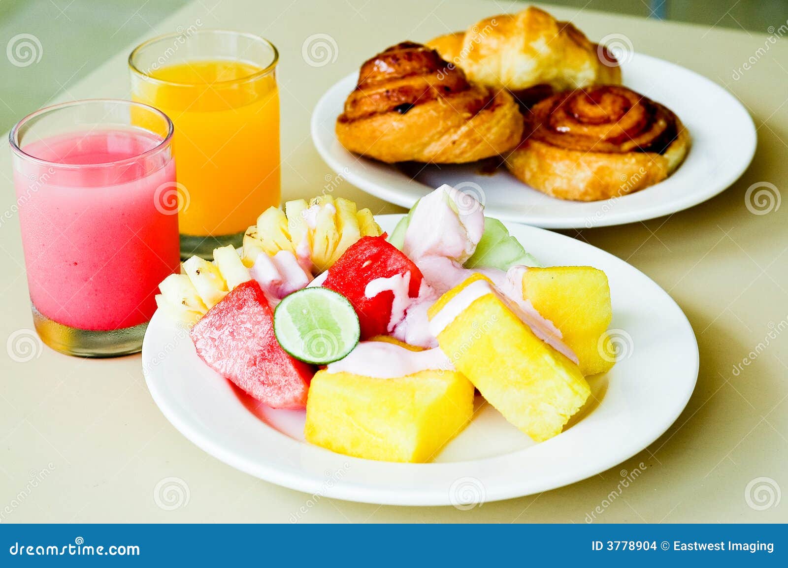 Tropical Breakfast stock photo. Image of croissant, juice - 3778904