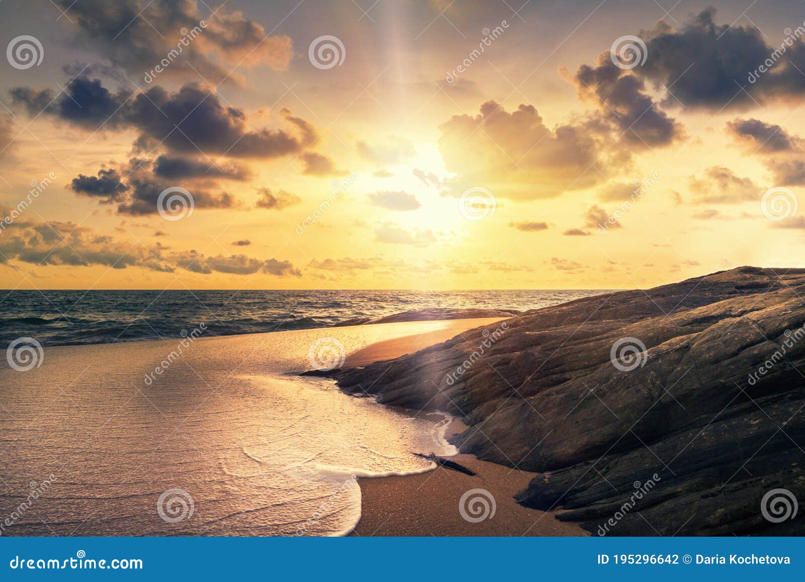 Tropical bright sunset stock photo. Image of color, cloud - 195296642