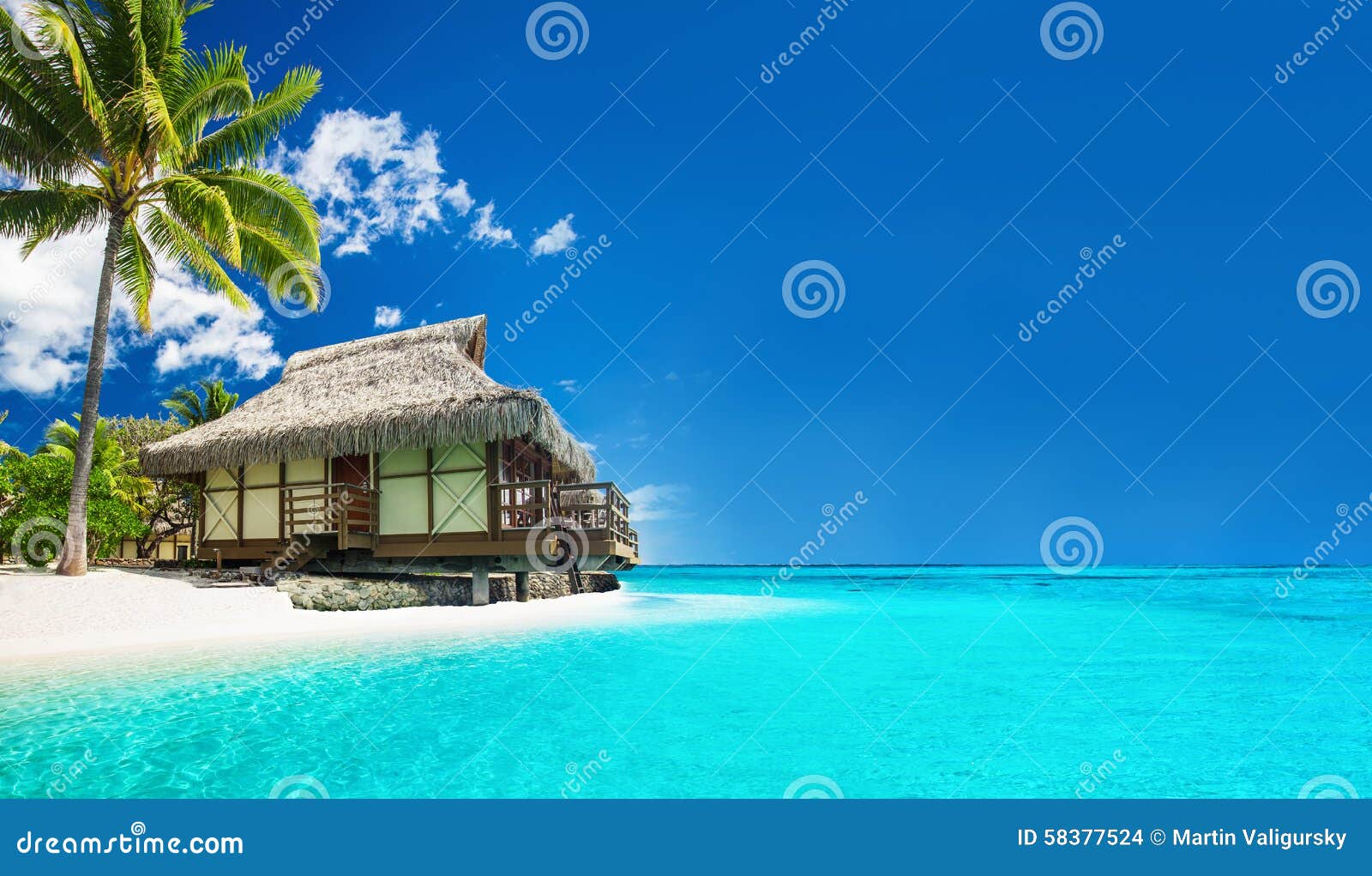 Tropical Bungallow on the Amazing Beach with Palm Tree Stock Photo ...