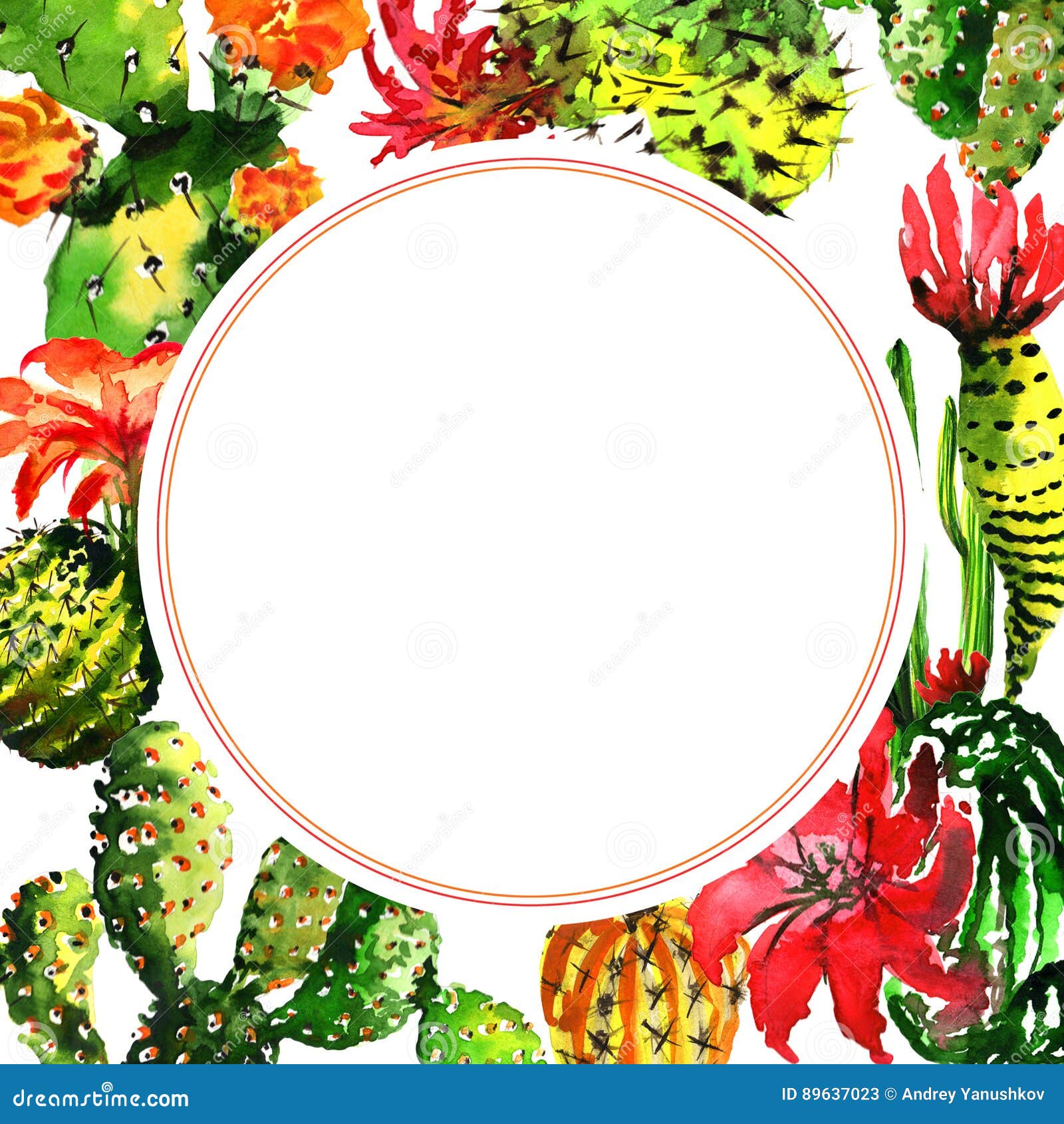 Tropical Cactus Tree Frame in a Watercolor Style Isolated. Stock ...