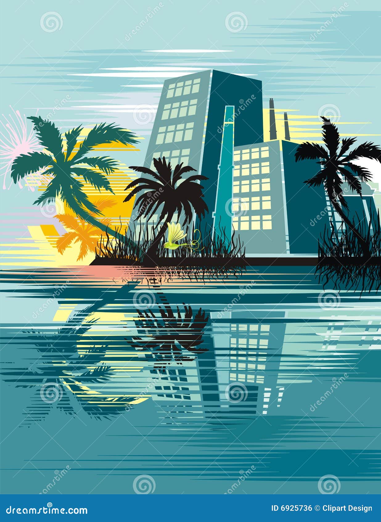 Tropical Cityscape Background Stock Vector - Illustration of elements ...