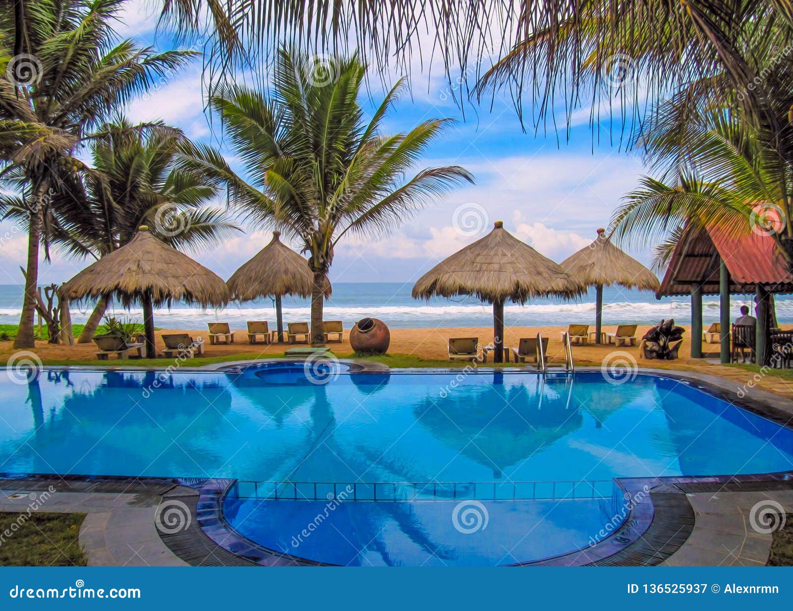 On Tropical Coast Palm Beach and Pool Stock Image - Image of ocean ...