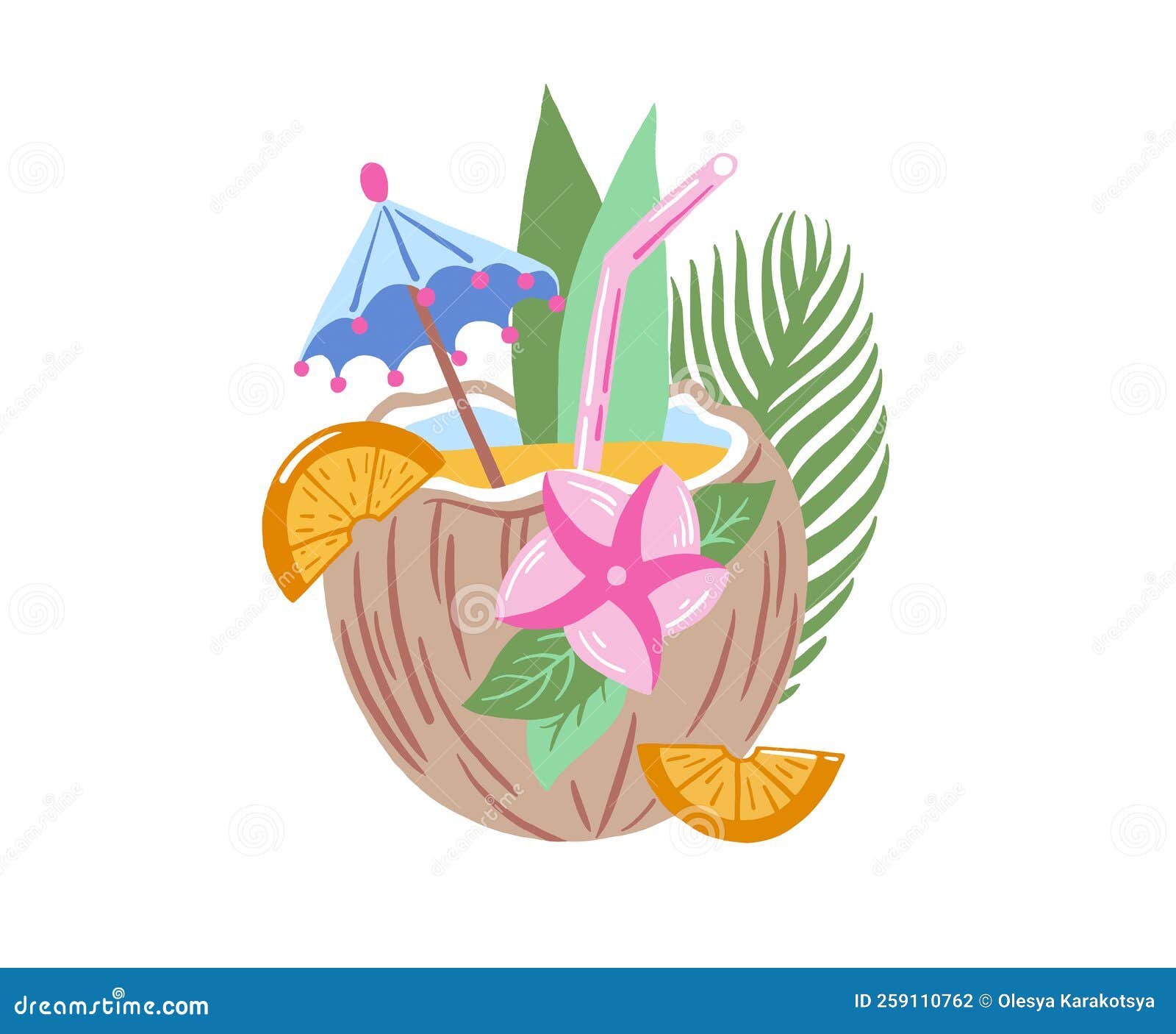 Tropical Cocktail in Coconut, Vector Illustration Stock Vector ...