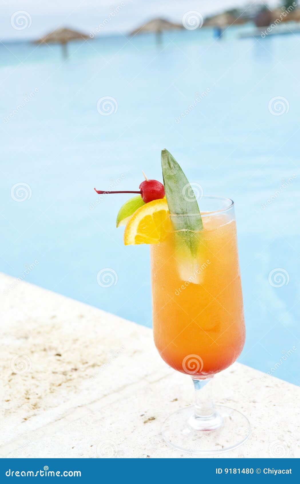 Tropical Cocktail by the Pool Stock Photo - Image of umbrella, island ...