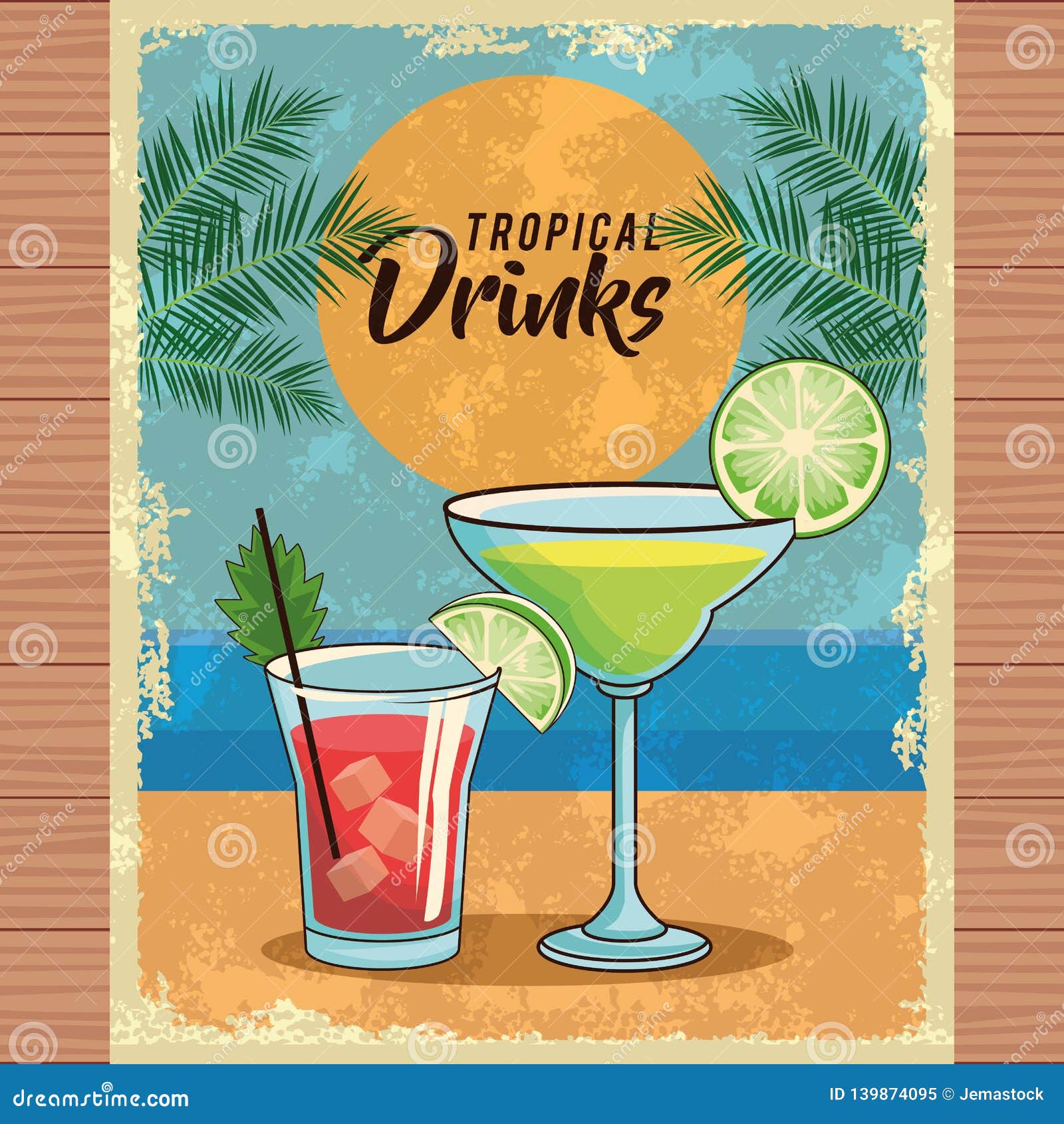 Tropical cocktail poster stock vector. Illustration of lemon - 139874095