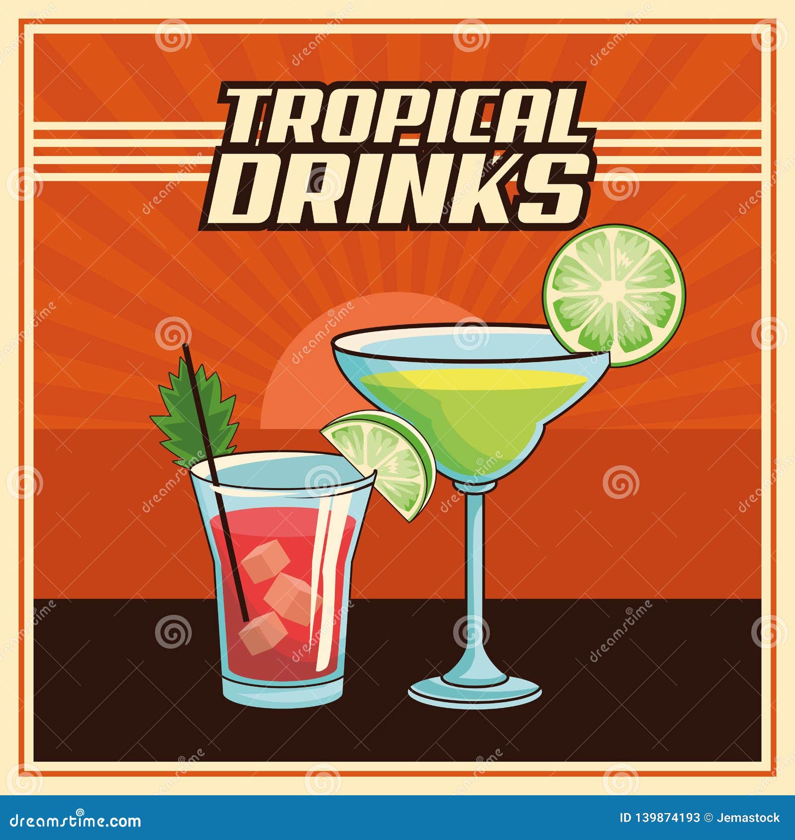 Tropical cocktail poster stock vector. Illustration of cool - 139874193