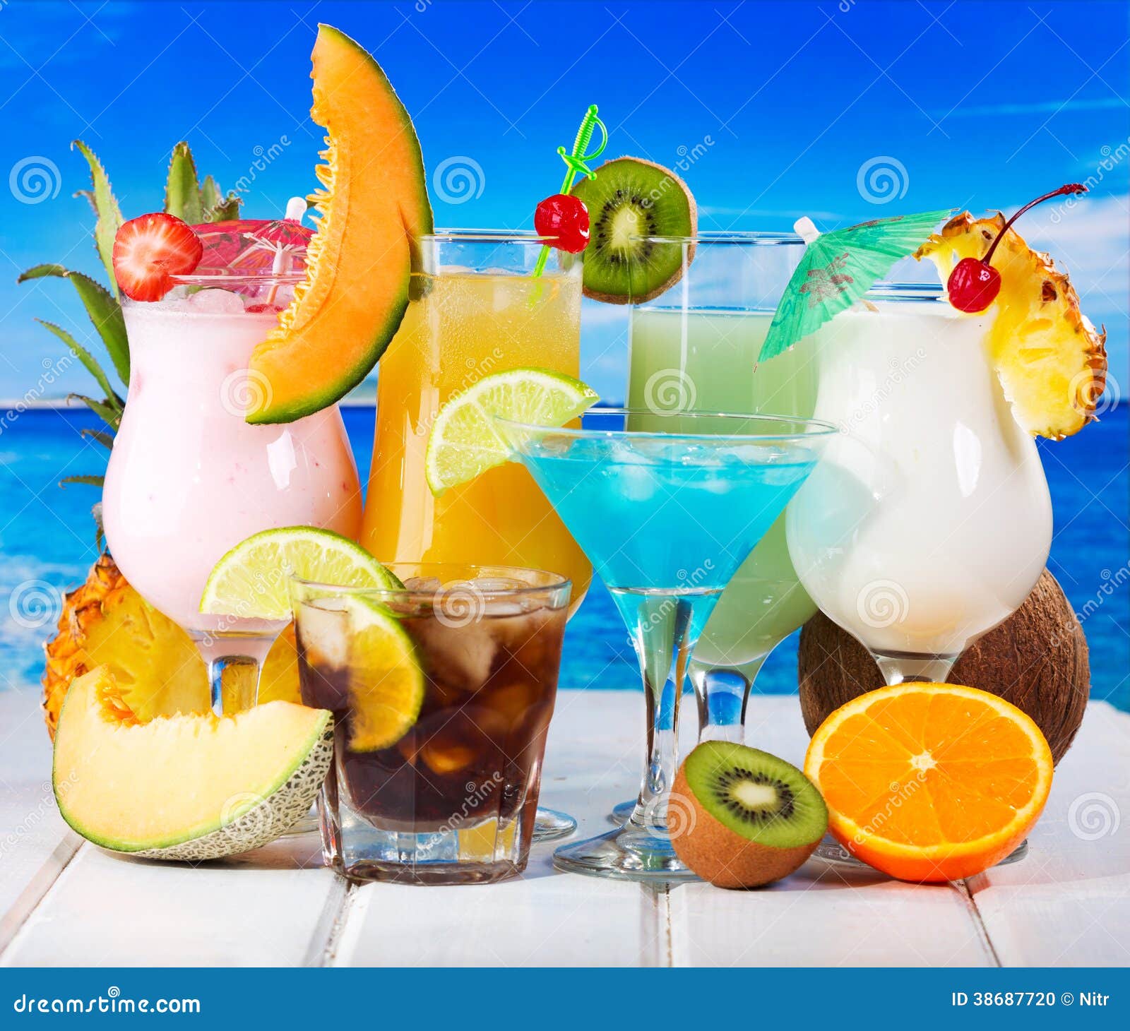 Tropical Cocktails with Fresh Fruits Stock Photo - Image of pina, glass ...