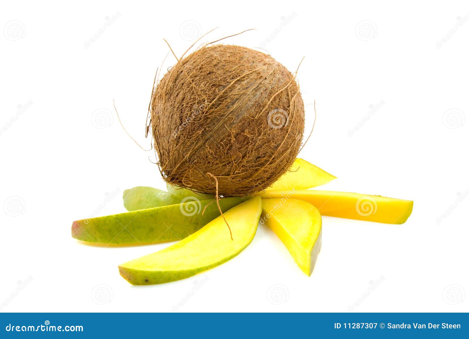 Tropical Coconut on Mango Slices Stock Image - Image of mango, food ...