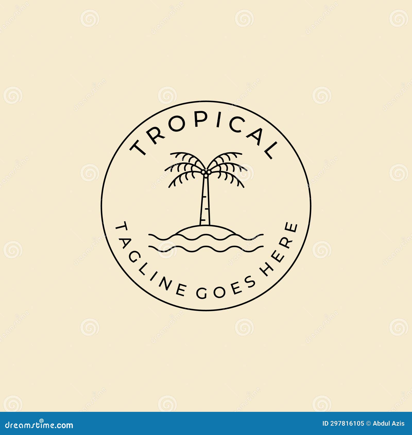 Tropical Coconut Tree Logo Badge Line Illustration Design Stock Vector ...