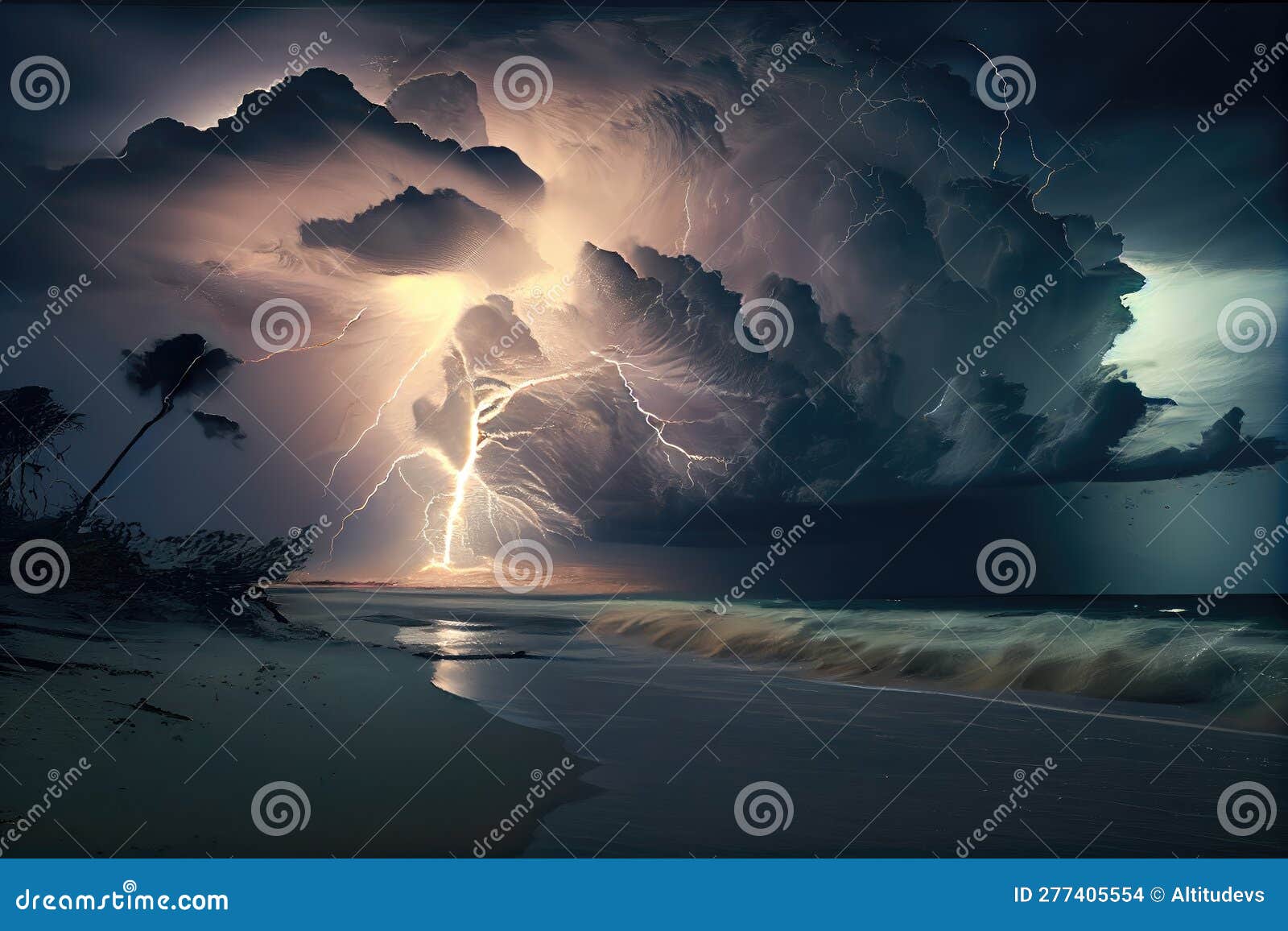 Tropical Cyclone, with Cloud Formations and Lightning Visible, Striking ...