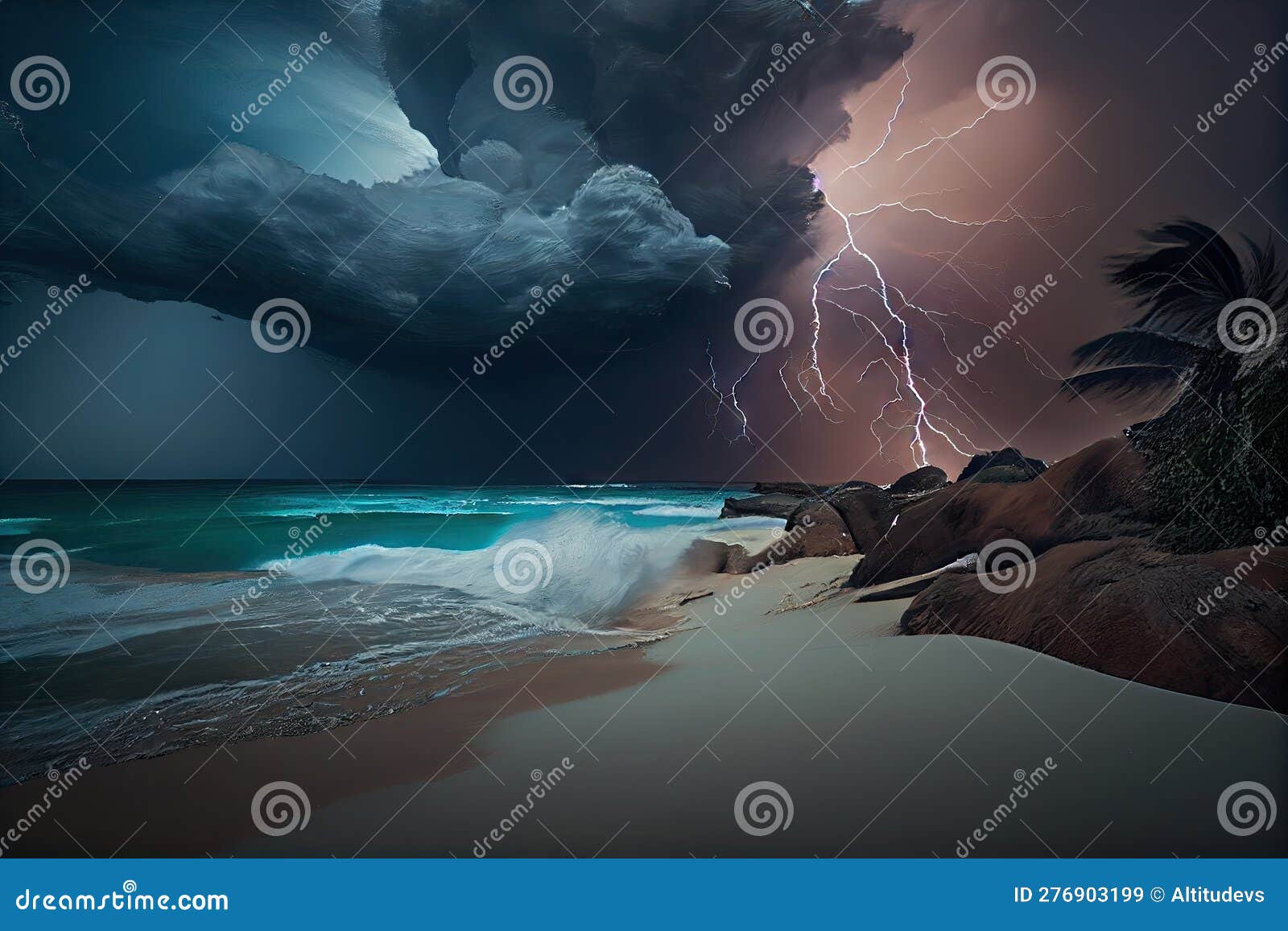 Tropical Cyclone, with Cloud Formations and Lightning Visible, Striking ...