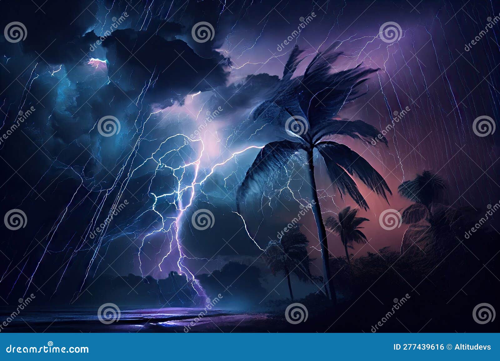 Tropical Cyclone with Dramatic Lightning and Thunderstorm, Against ...