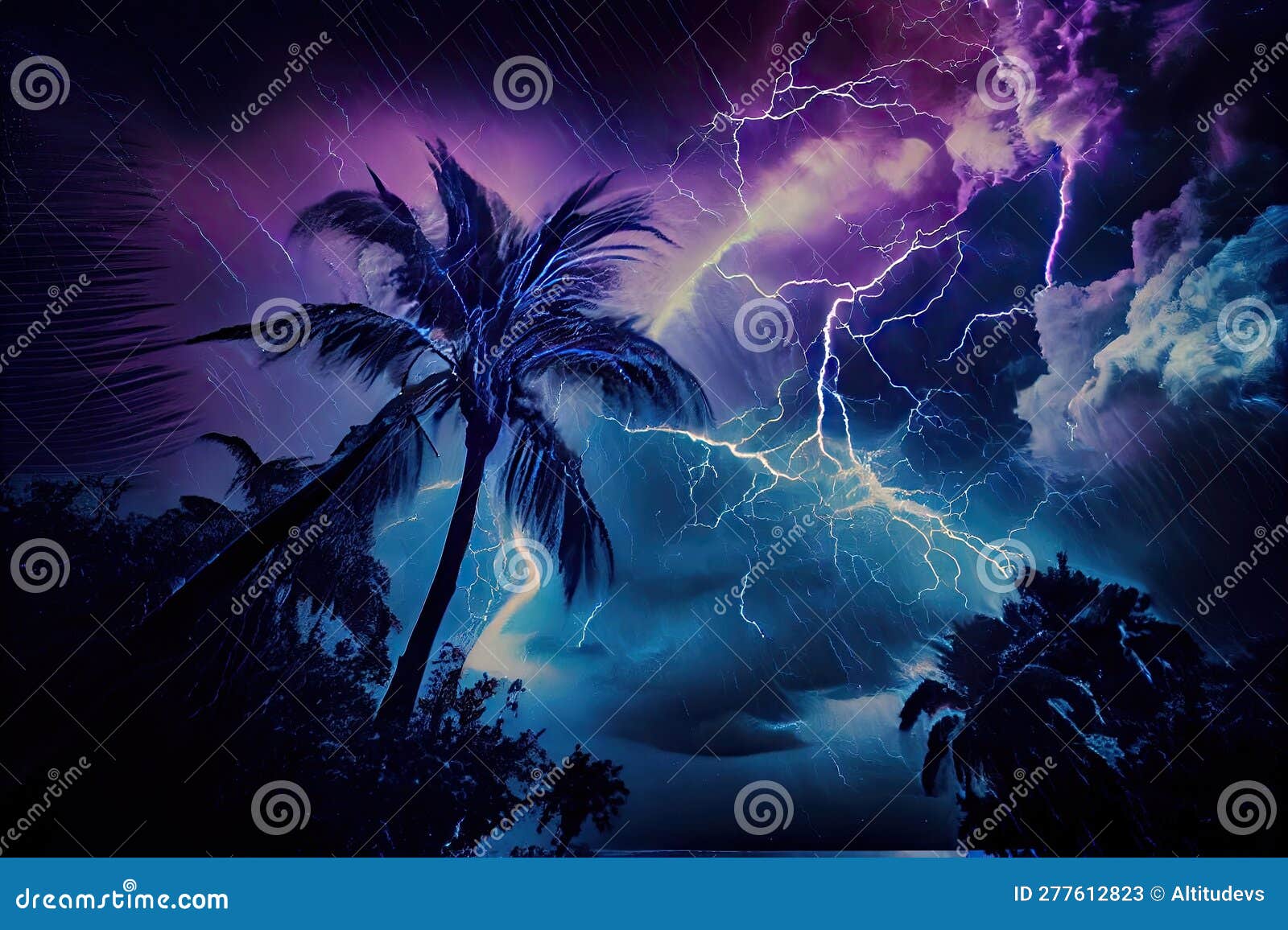 Tropical Cyclone with Dramatic Lightning and Thunderstorm, Against ...