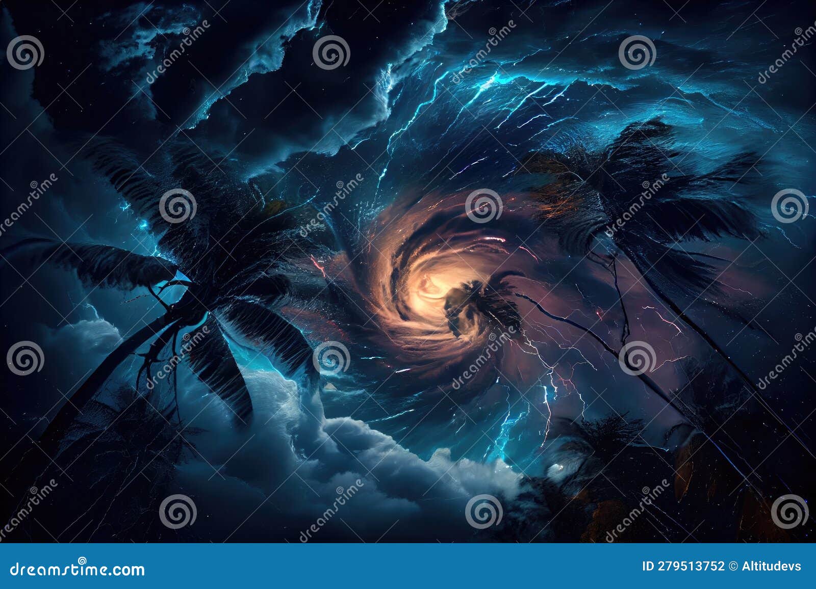 Tropical Cyclone with Dramatic Lightning and Thunderstorm, Against ...