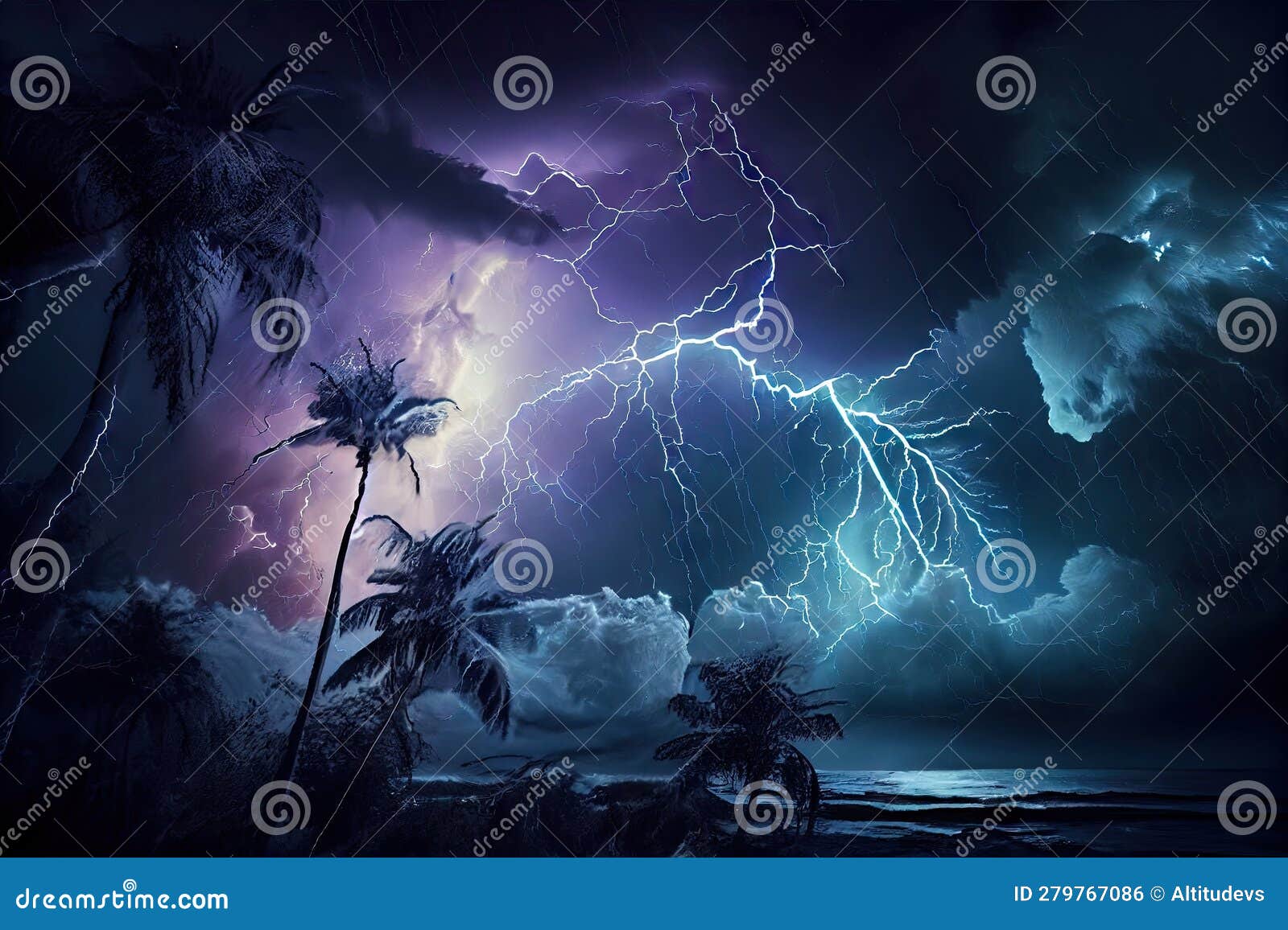 Tropical Cyclone with Dramatic Lightning and Thunderstorm, Against ...