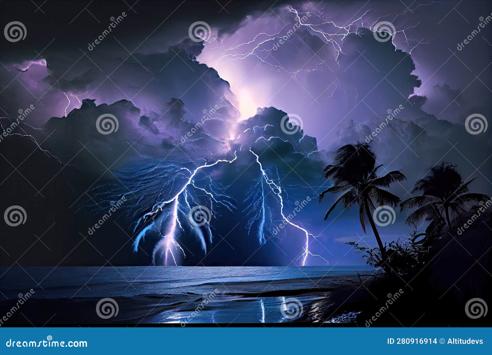 Tropical Cyclone, with Dramatic Lightning and Thunderstorm Visible in ...