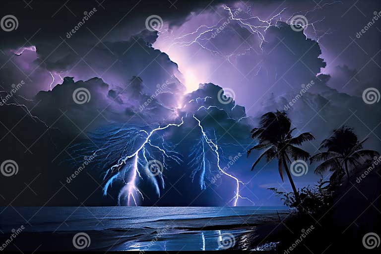 Tropical Cyclone, with Dramatic Lightning and Thunderstorm Visible in ...