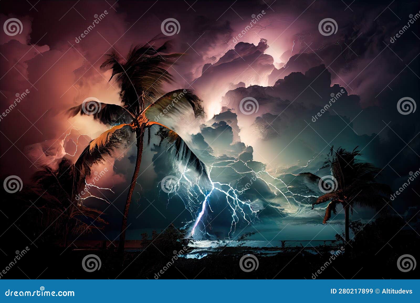 Tropical Cyclone, with Dramatic Lightning and Thunderstorm Visible in ...