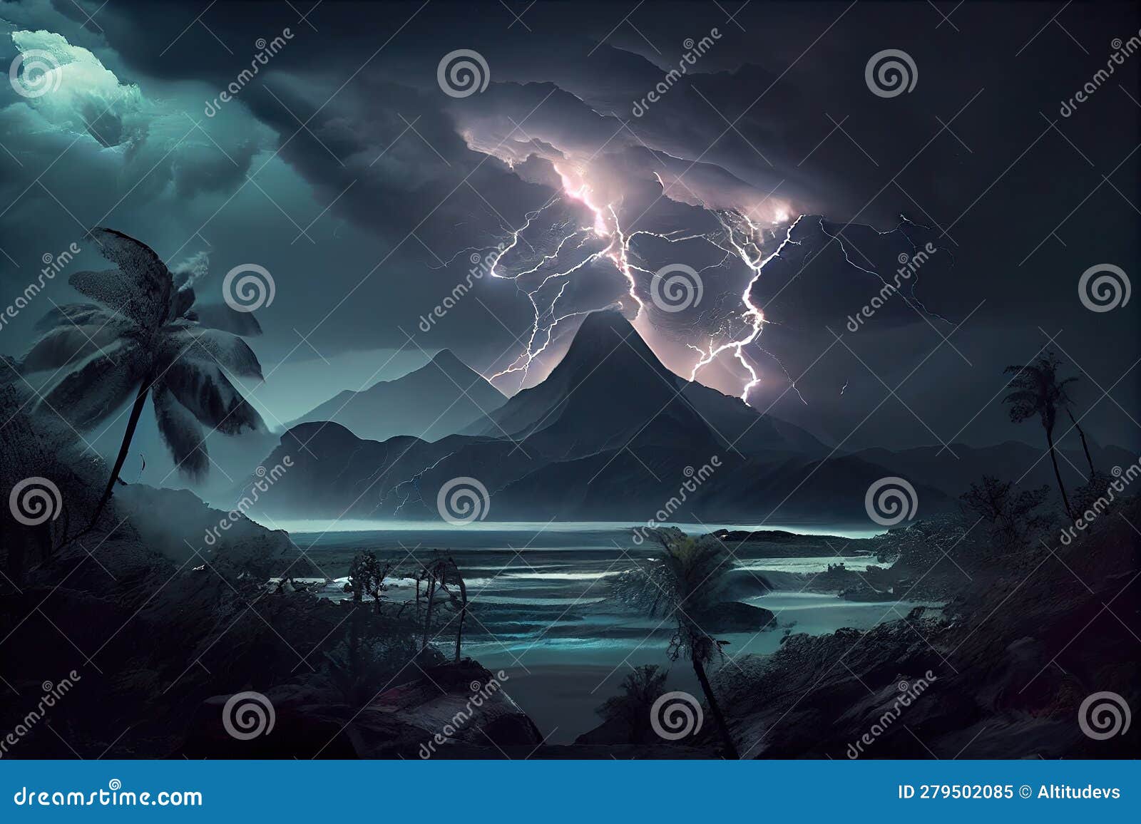Tropical Cyclone, with Intense Clouds and Lightning, Rolling Over ...