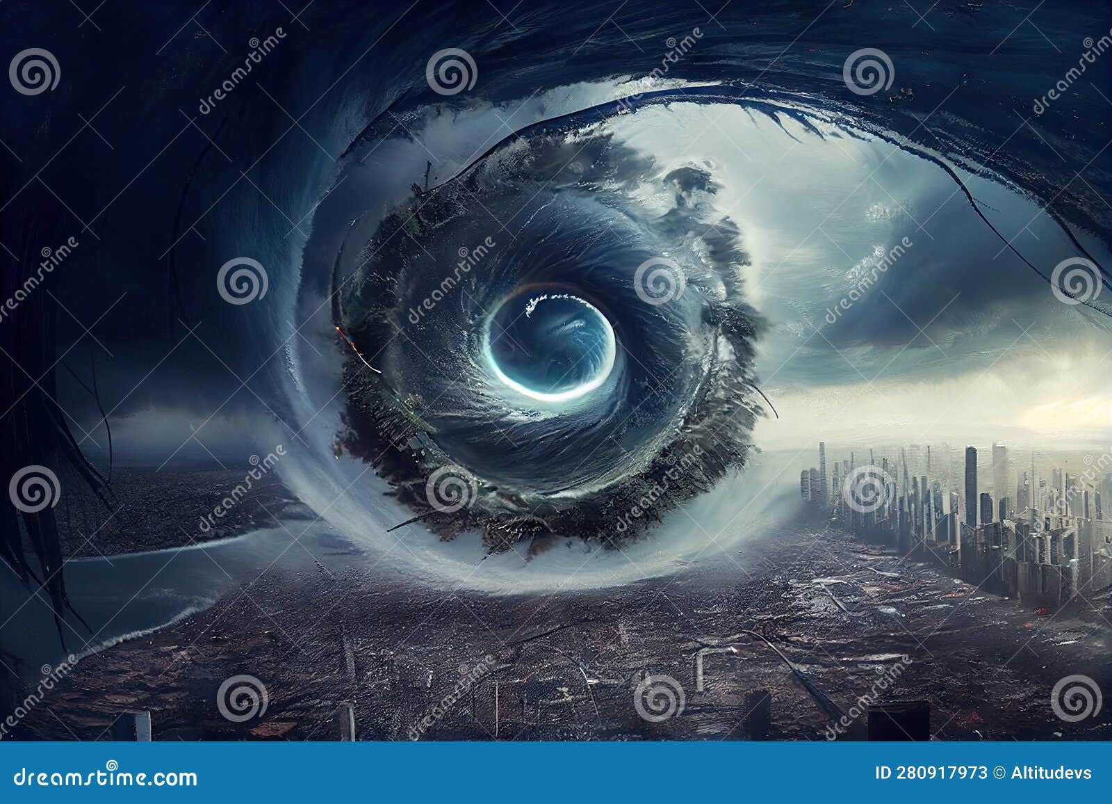 Tropical Cyclone, with Its Massive Eye Visible, Hovering Over Storm ...