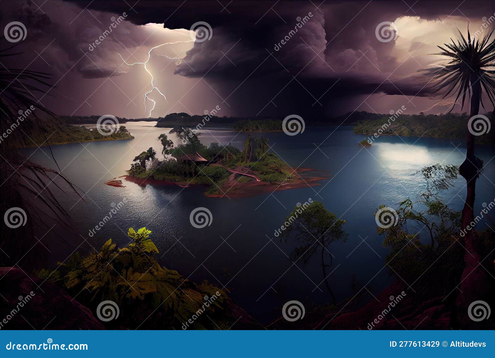 Tropical Cyclone, with Its Storm Clouds and Lightning, Over View of ...