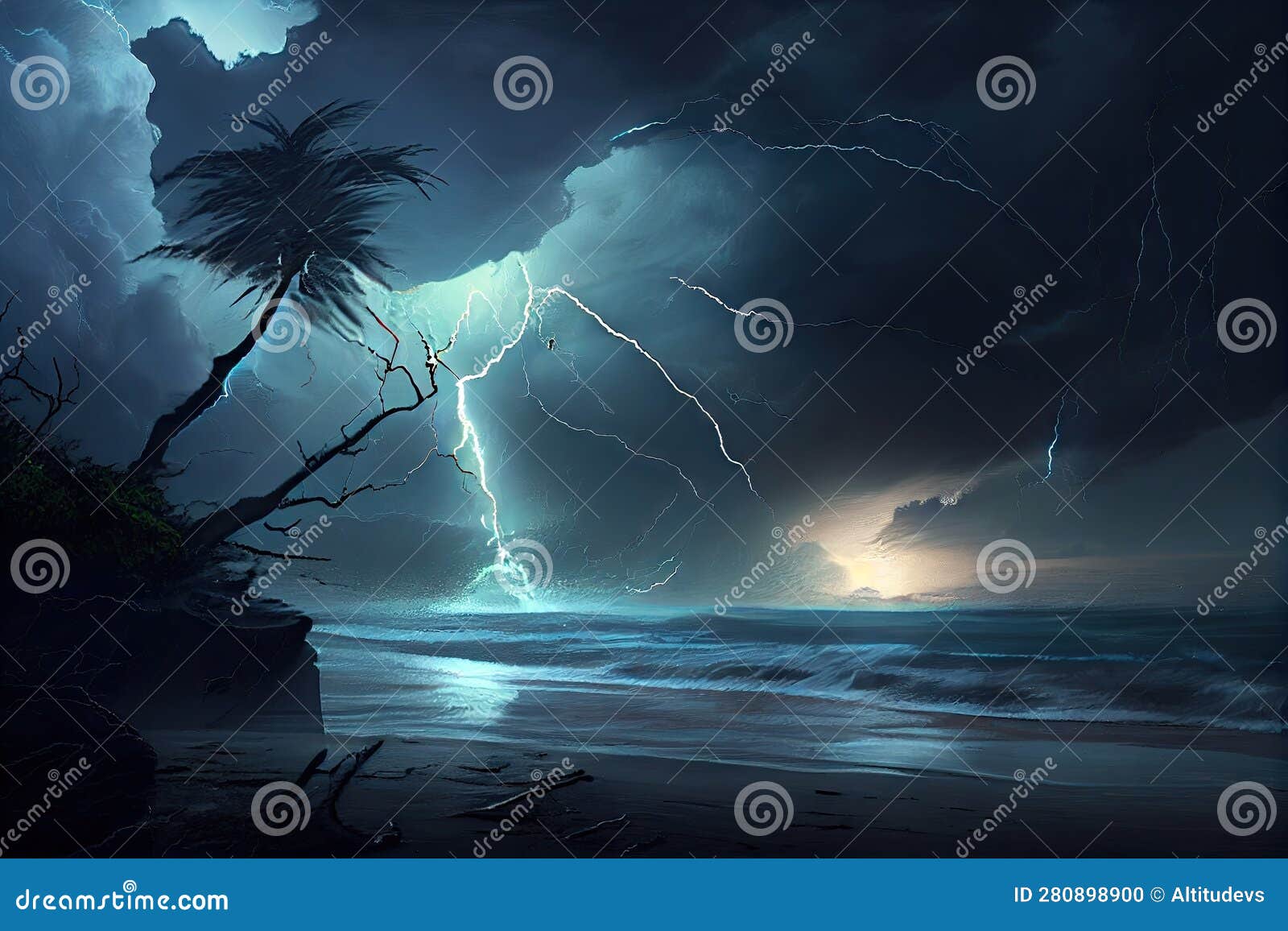 Tropical Cyclone with Lightning Storm in the Distance Stock Photo ...