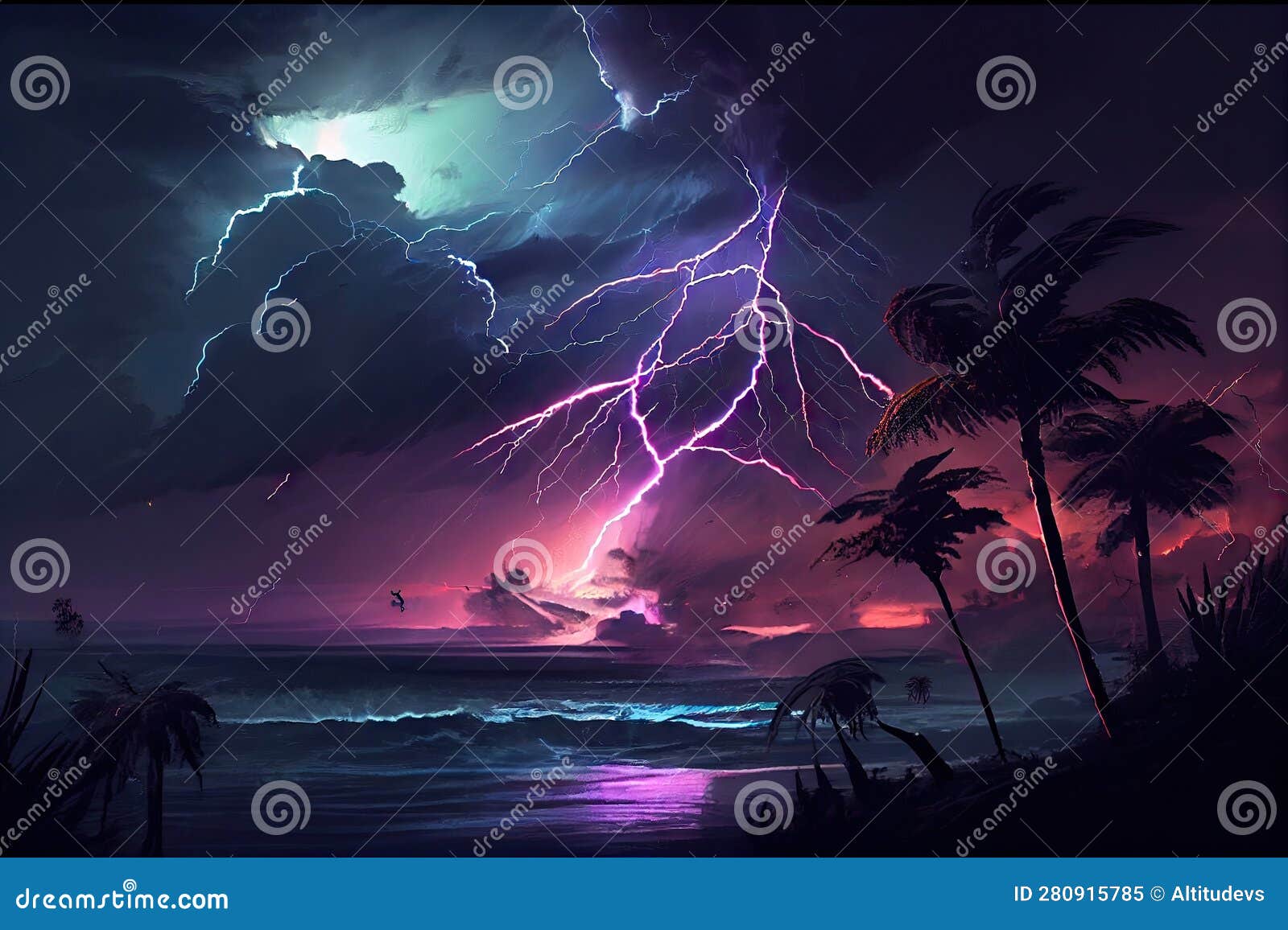 Tropical Cyclone with Lightning Storm in the Distance Stock ...
