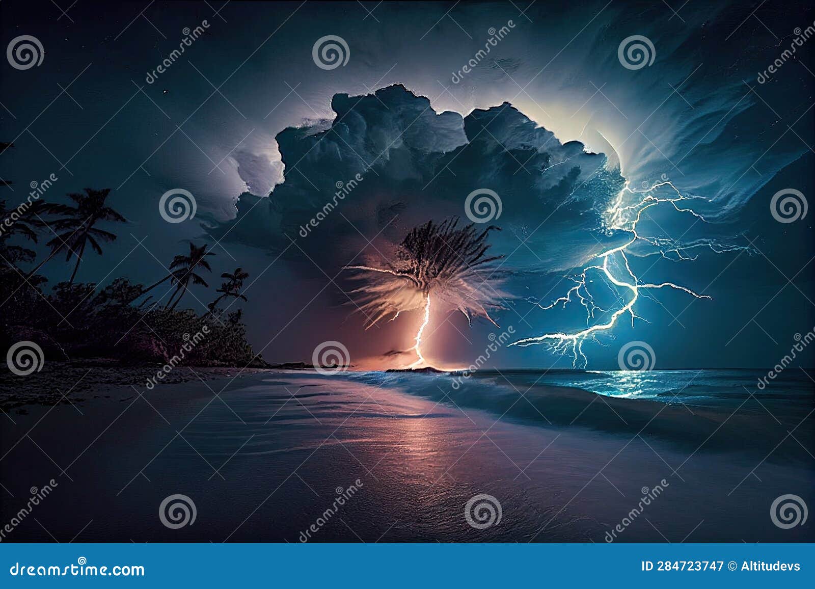 Tropical Cyclone with Lightning Storm, Rolling Across the Ocean Stock ...