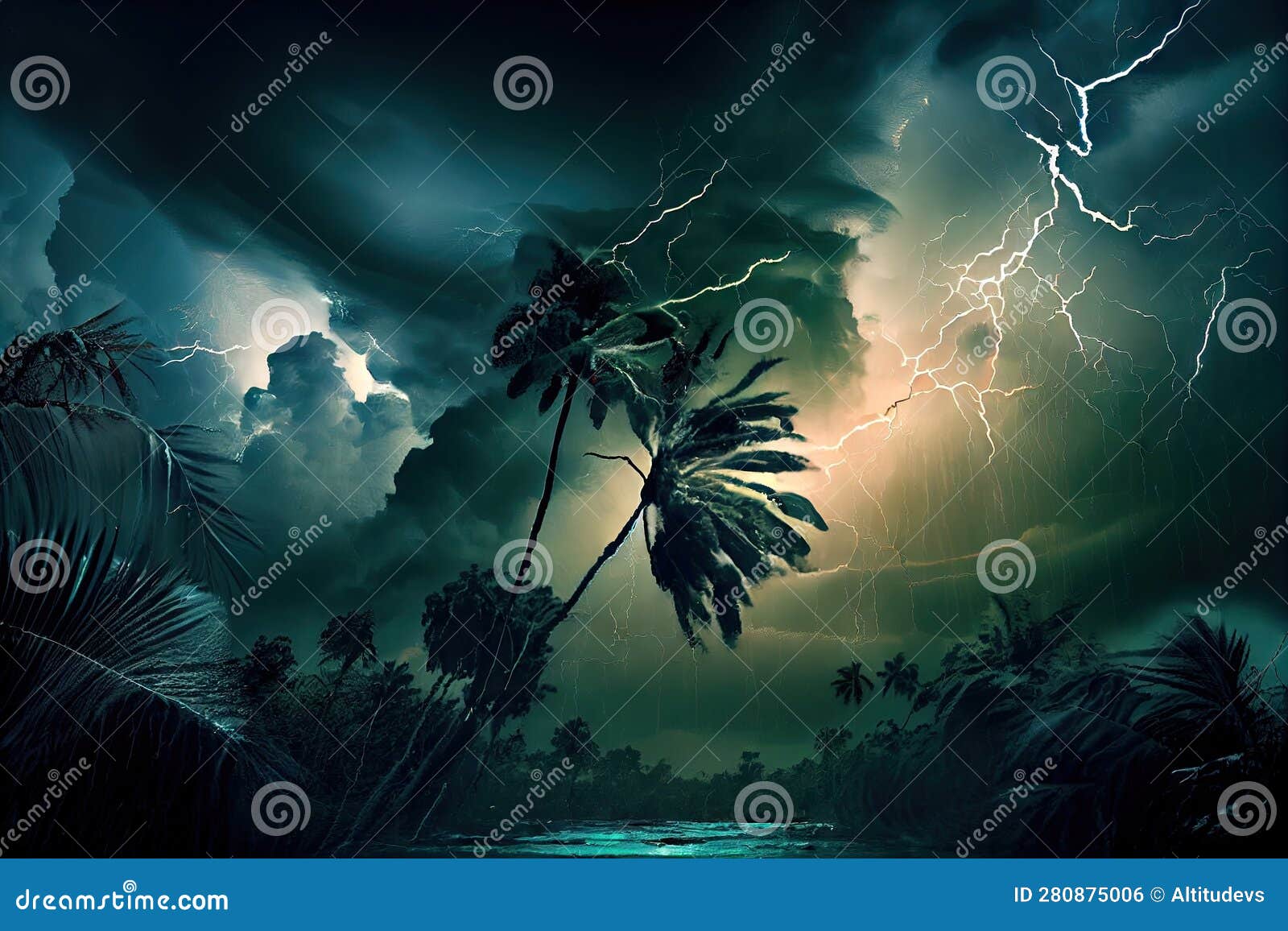 Tropical Cyclone, with Lightning Striking Over the Stormy Sky Stock ...