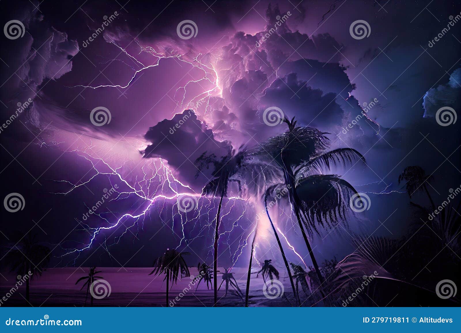 Tropical Cyclone, with Lightning and Thunder in the Night Sky Stock ...